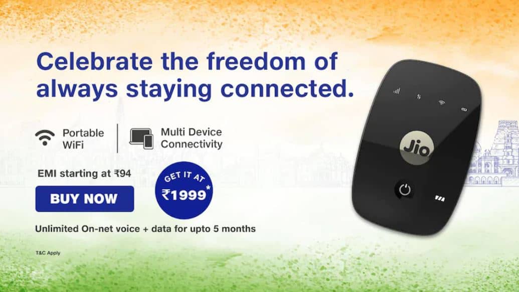 Jio Independence Day Offers; 5 Months of Free Data, Calls with JioFi Jio Independence Day Offers; 5 Months of Free Data, Calls with JioFi