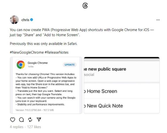 Google Chrome Update Enables iPhone Users to Add Web Apps on Home ...