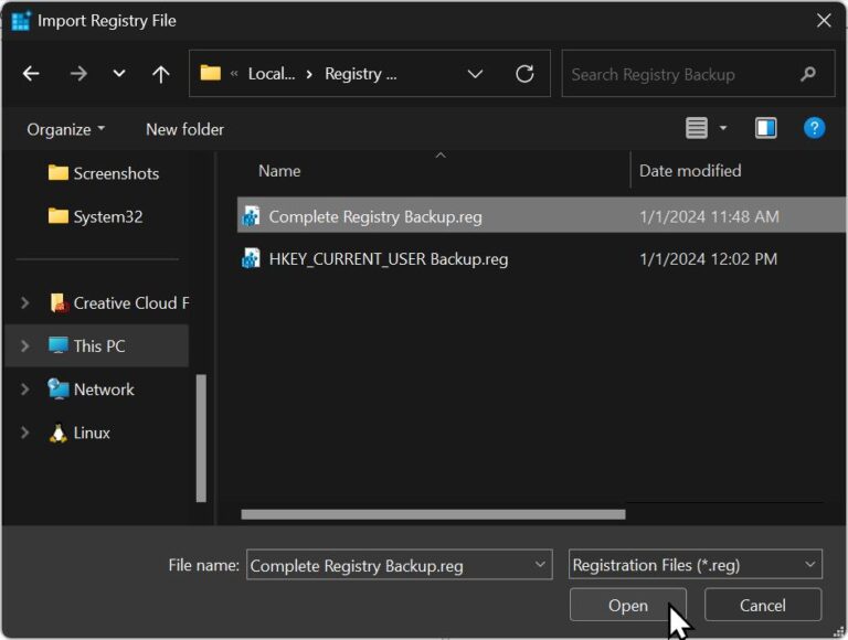 How To Quickly Backup And Restore Windows Registry